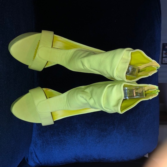 Privileged | Shoes | Size 1 Neon Yellow Platforms With Gold Cross Heel ...